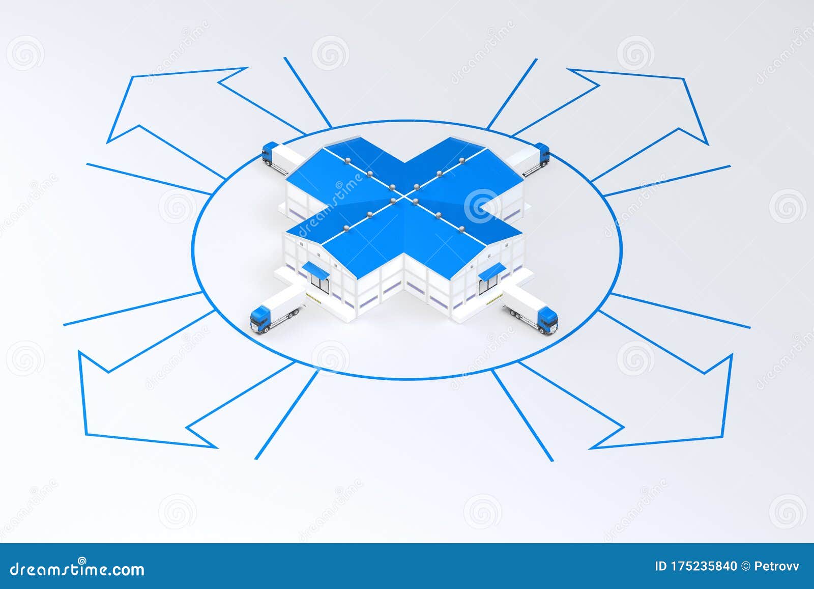 Warehouse with Trucks and Direction Arrows Stock Illustration ...