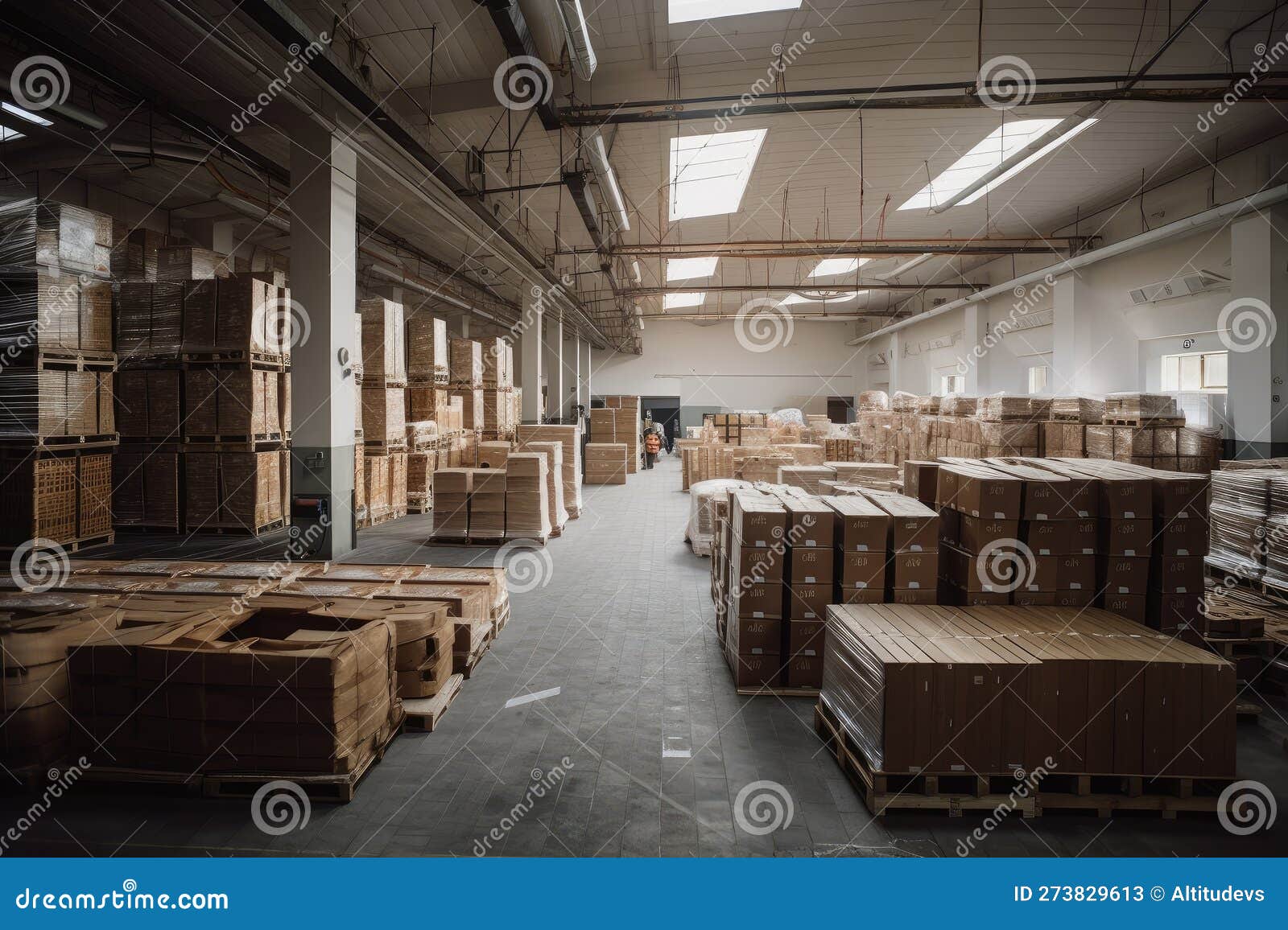 Warehouse, with View of Goods Being Sorted and Packaged for Shipment ...