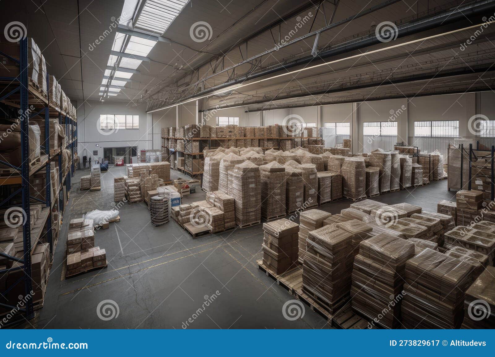 Warehouse, with View of Goods Being Sorted and Packaged for Shipment ...