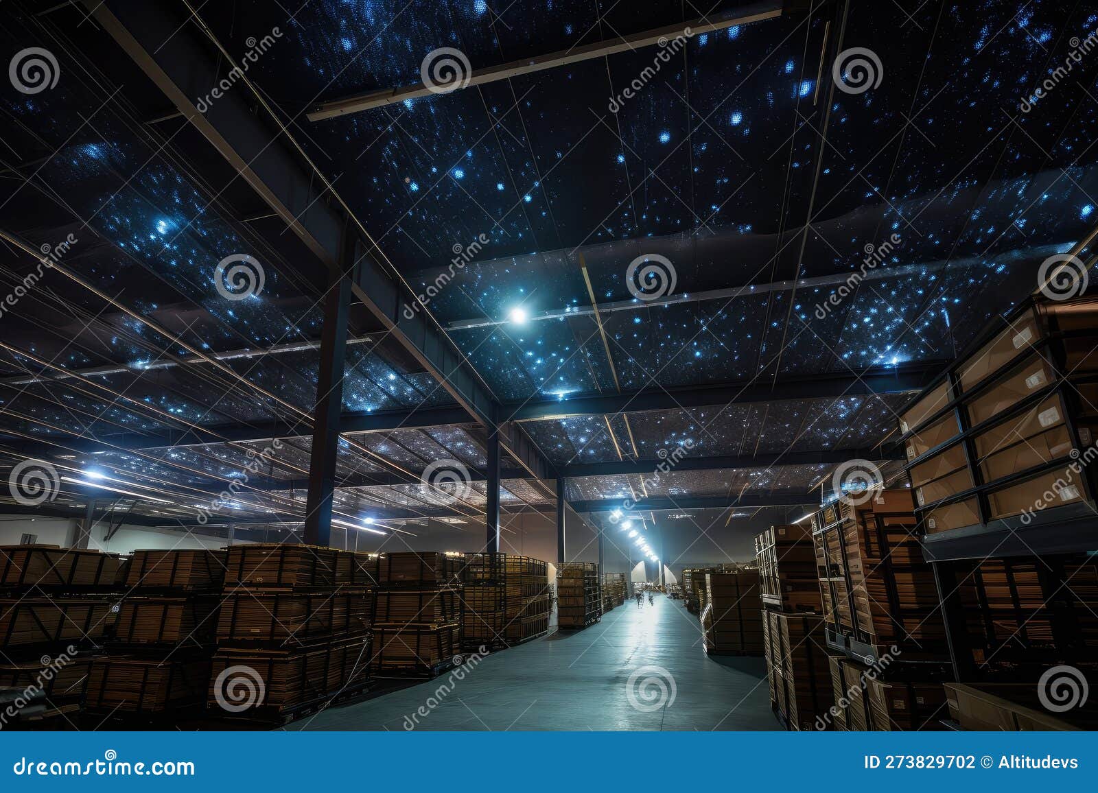 Warehouse, with View of the Night Sky and Stars Visible through the ...