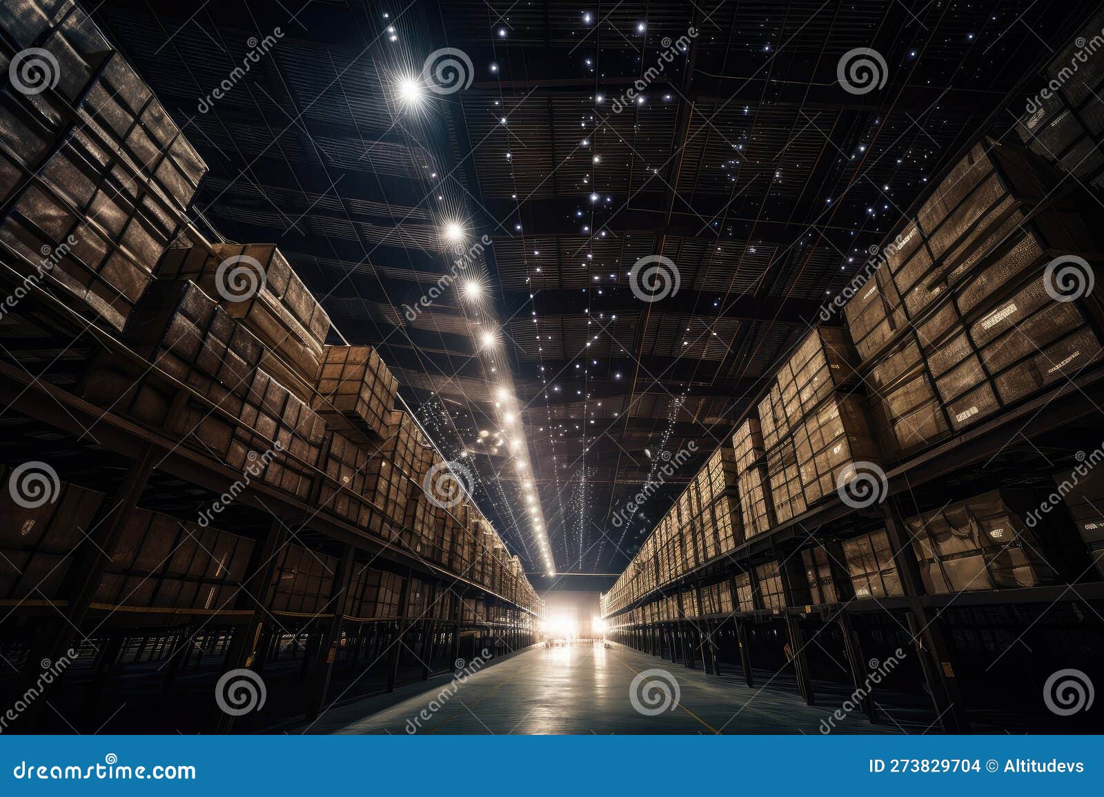 Warehouse, with View of the Night Sky and Stars Visible through the ...