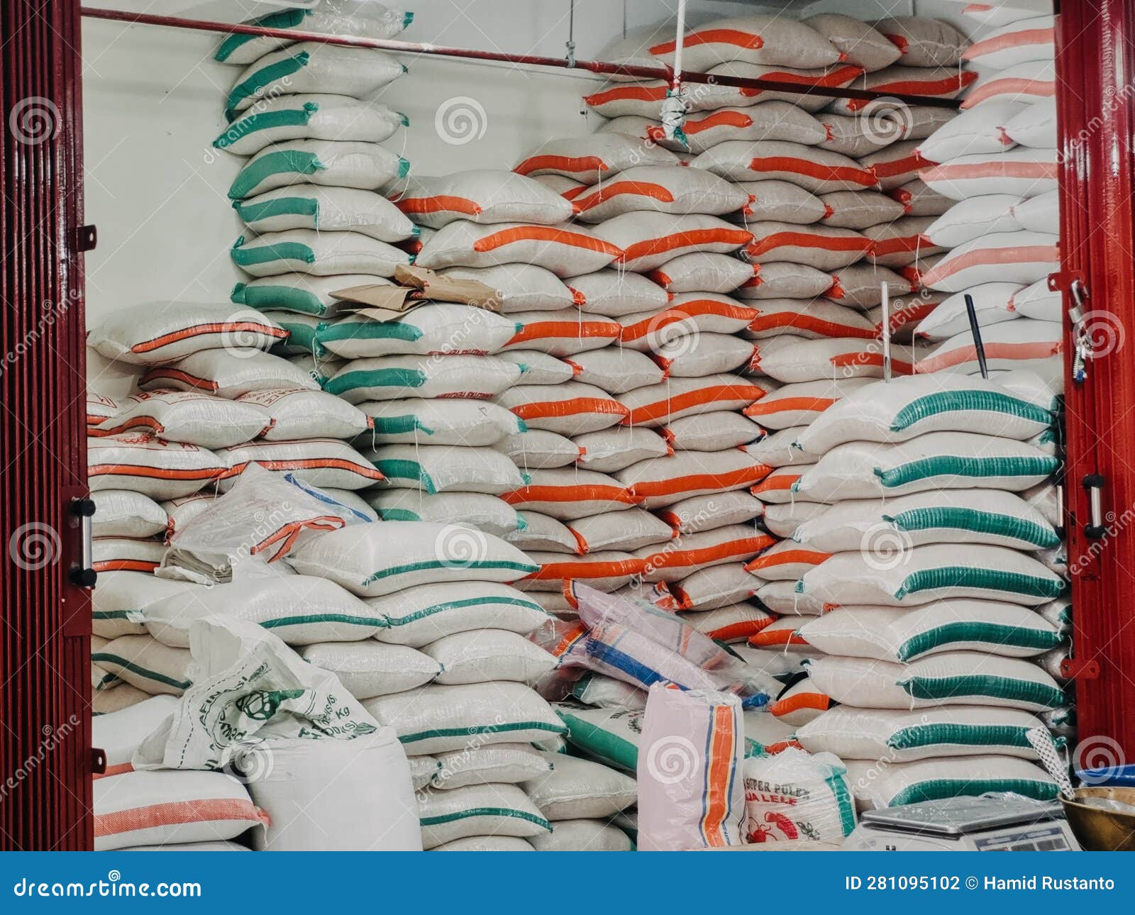 A Warehouse in Which Stacks of Bags of Goods are Stored. Stock Photo ...