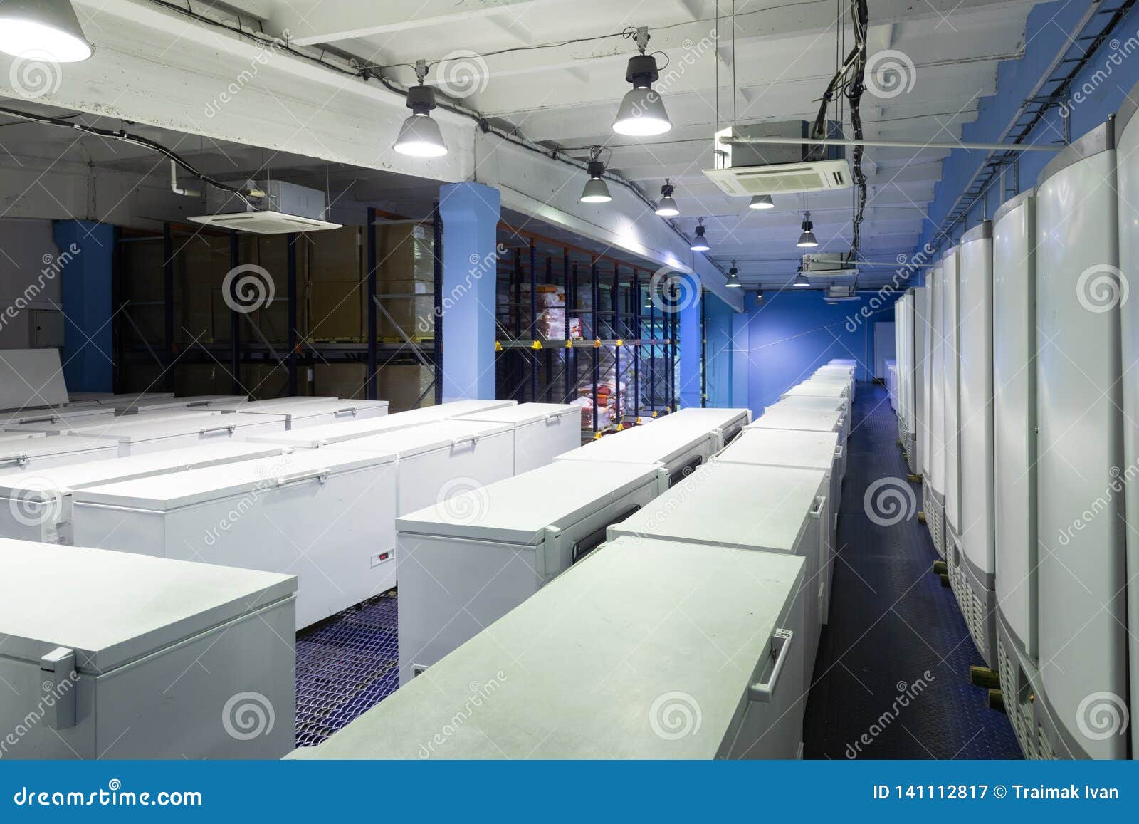 Warehouse with White Refrigerators Stock Image - Image of food, export ...