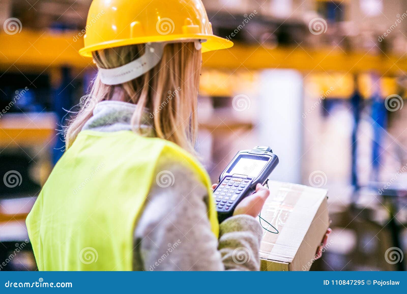 Warehouse Woman Worker with Barcode Scanner. Stock Image - Image of ...