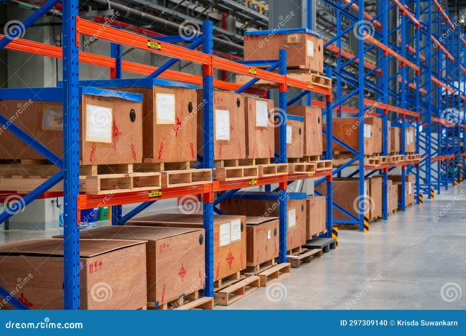 Warehouse with Wooden Boxes and Shelves Stock Photo - Image of hardware ...
