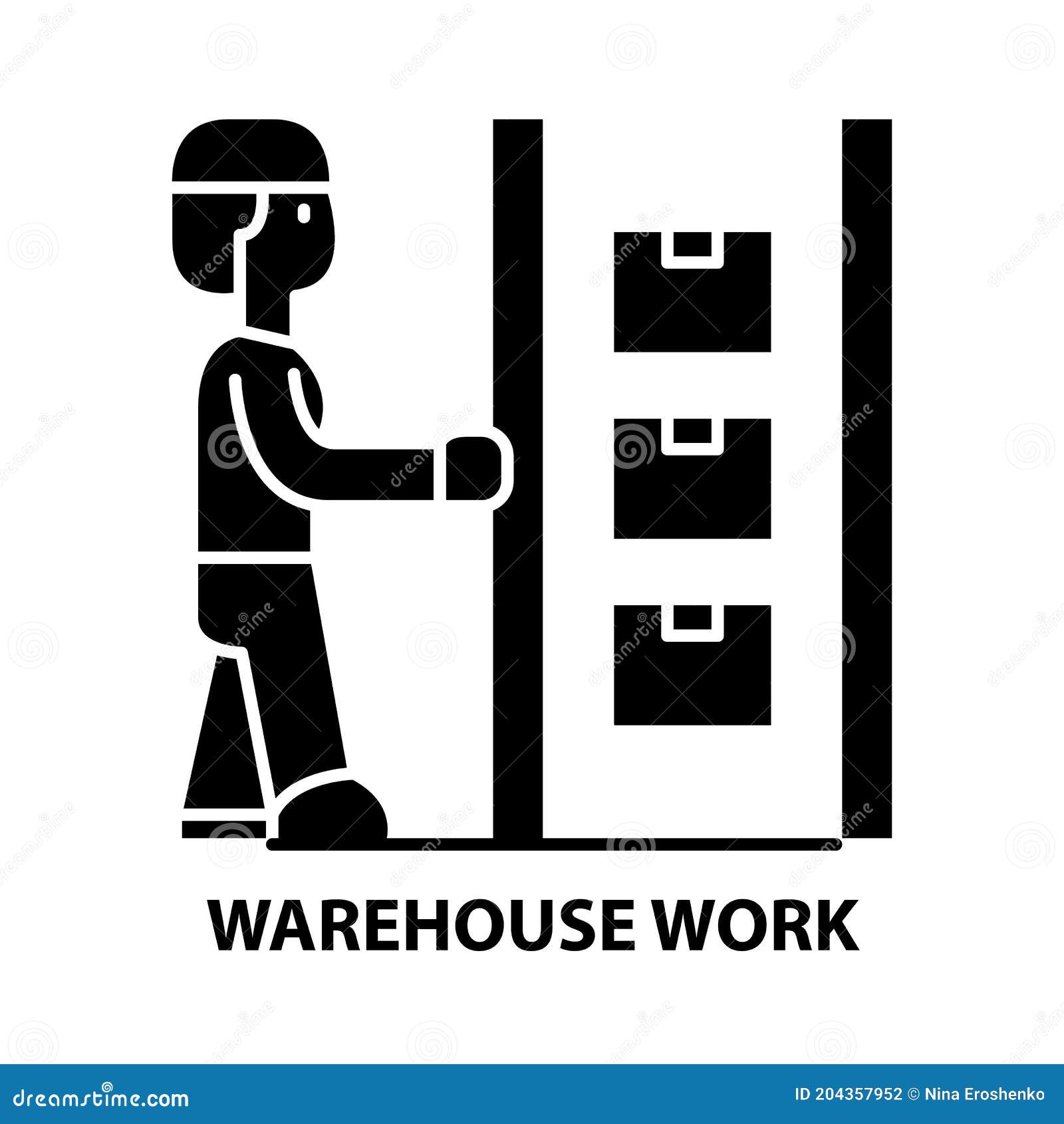 Warehouse Work Icon, Black Vector Sign with Editable Strokes, Concept ...