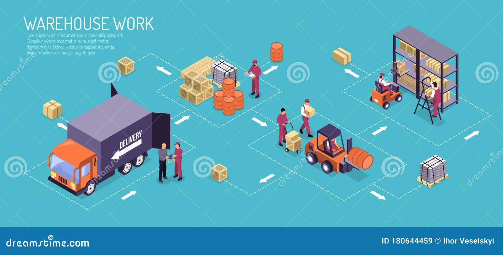 Warehouse Work Isometric Flowchart Stock Illustration - Illustration of ...