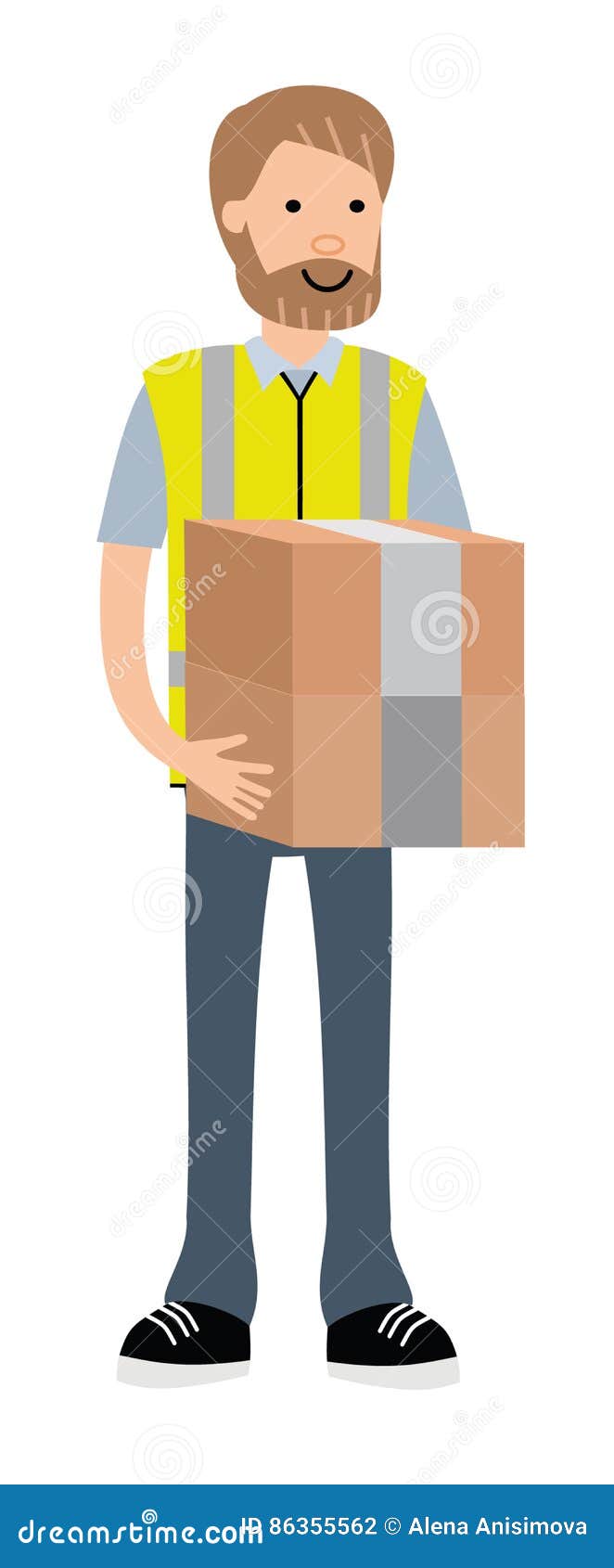 A Warehouse Worker with Boxes for Storage on a White Background Stock ...