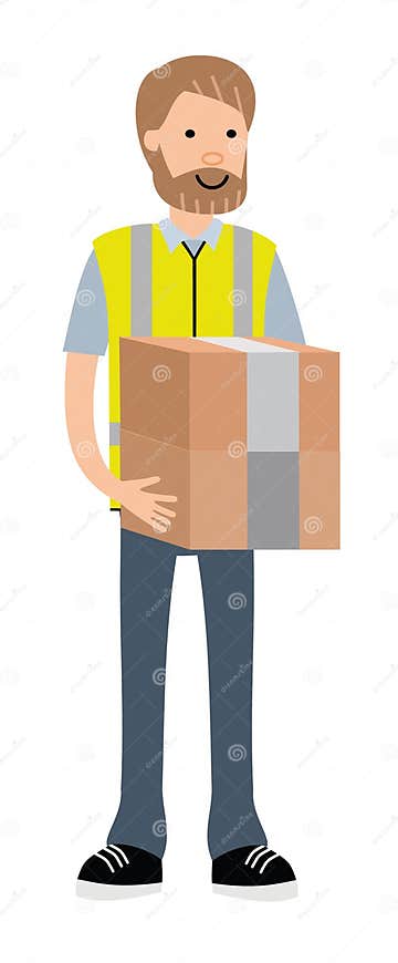 A Warehouse Worker with Boxes for Storage on a White Background Stock ...