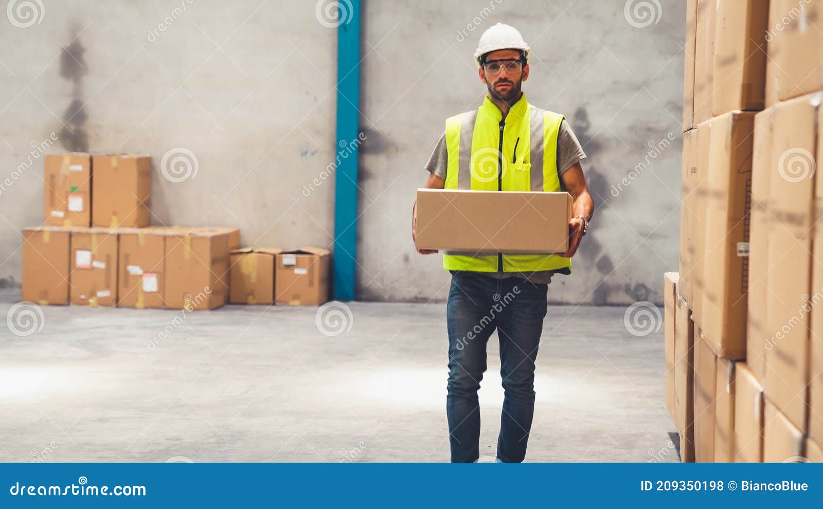 Warehouse Worker Carrying Cardboard Box in the Warehouse Stock Photo ...