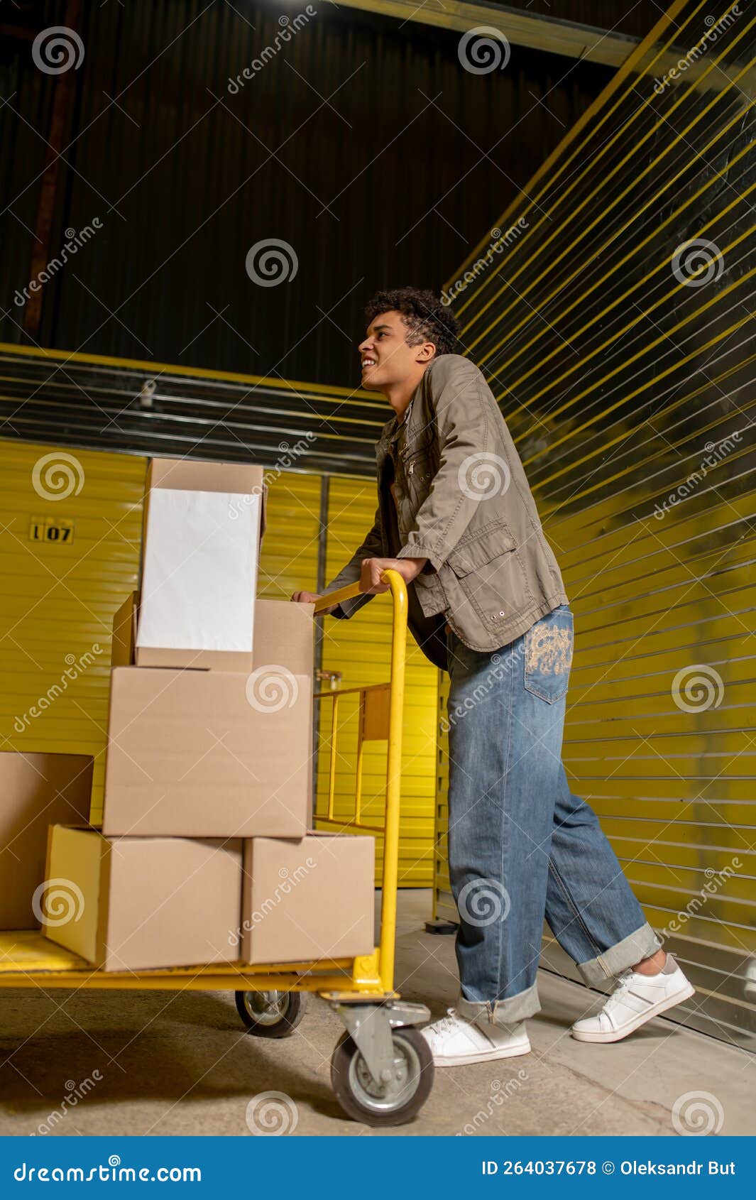 Warehouse Worker Carrying a Loader with the Boxes Stock Photo - Image ...