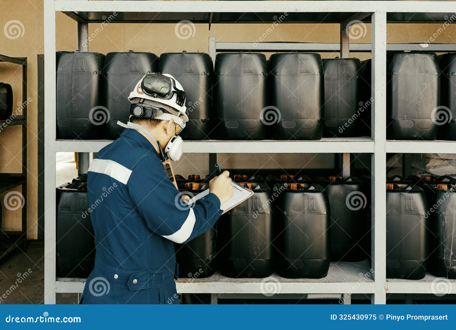 Warehouse Worker Checking Chemical in Stock. Stock Image - Image of ...