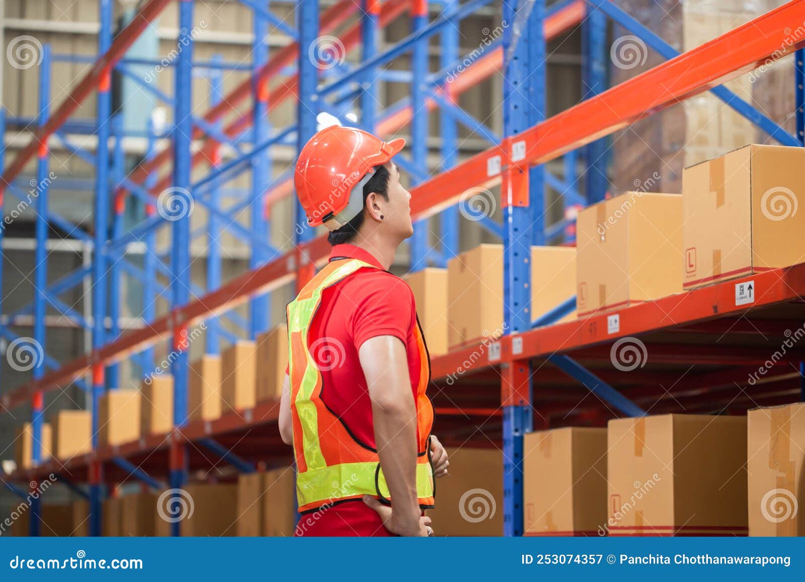 Warehouse Worker Checking Inventory in Warehouse, Forman Worker Working ...