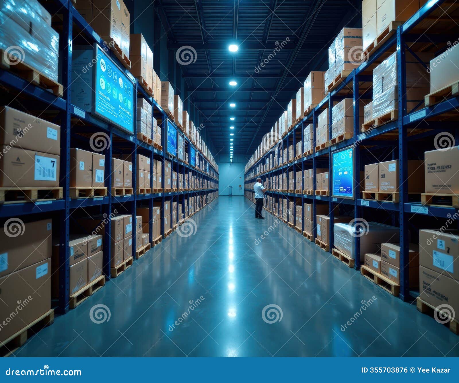 Warehouse Worker Checking Inventory in Modern Distribution Center Stock ...