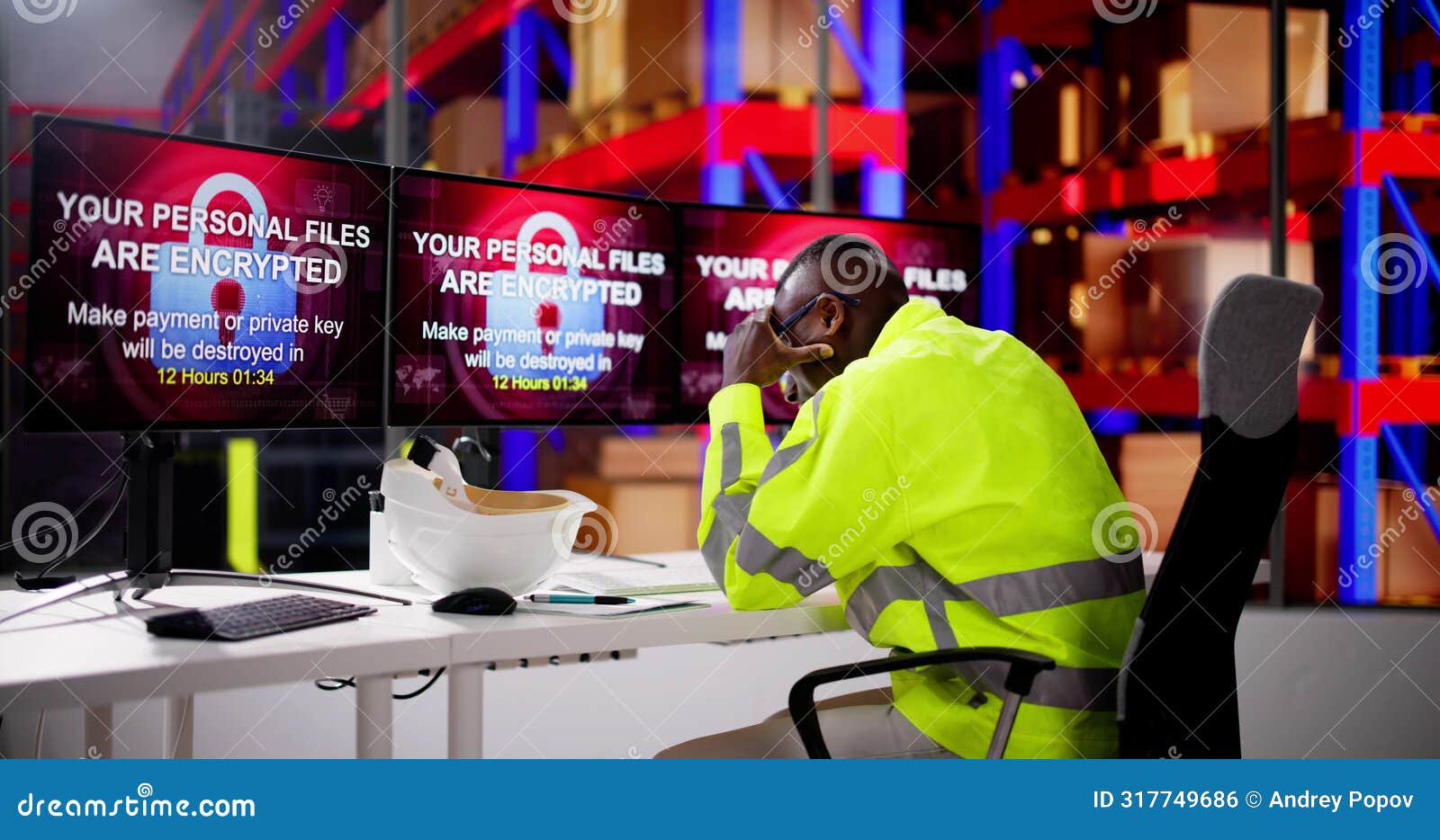 Warehouse Worker Confused with Malware Attack Stock Photo - Image of ...