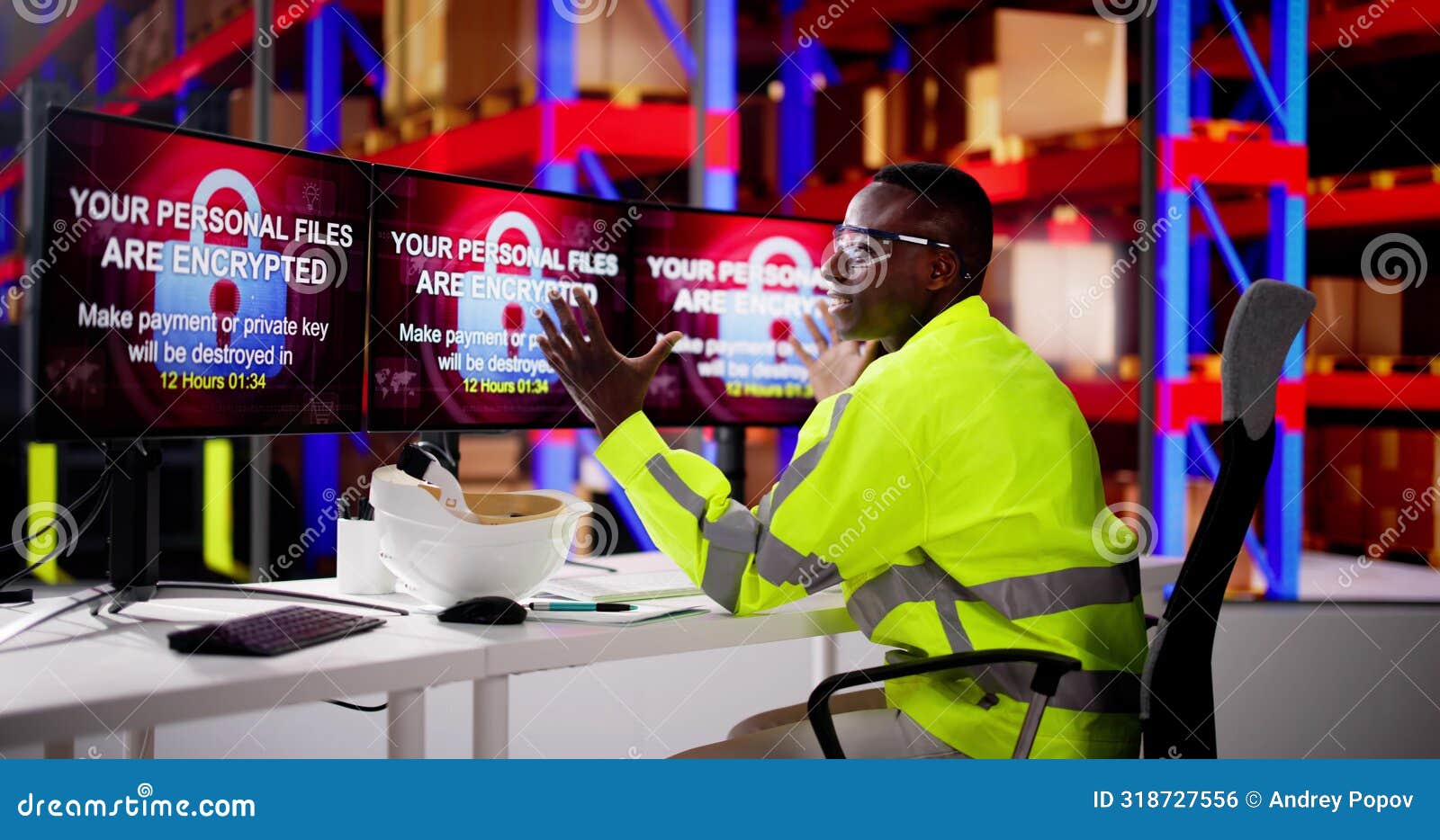 Warehouse Worker Confused with Malware Attack Stock Photo - Image of ...