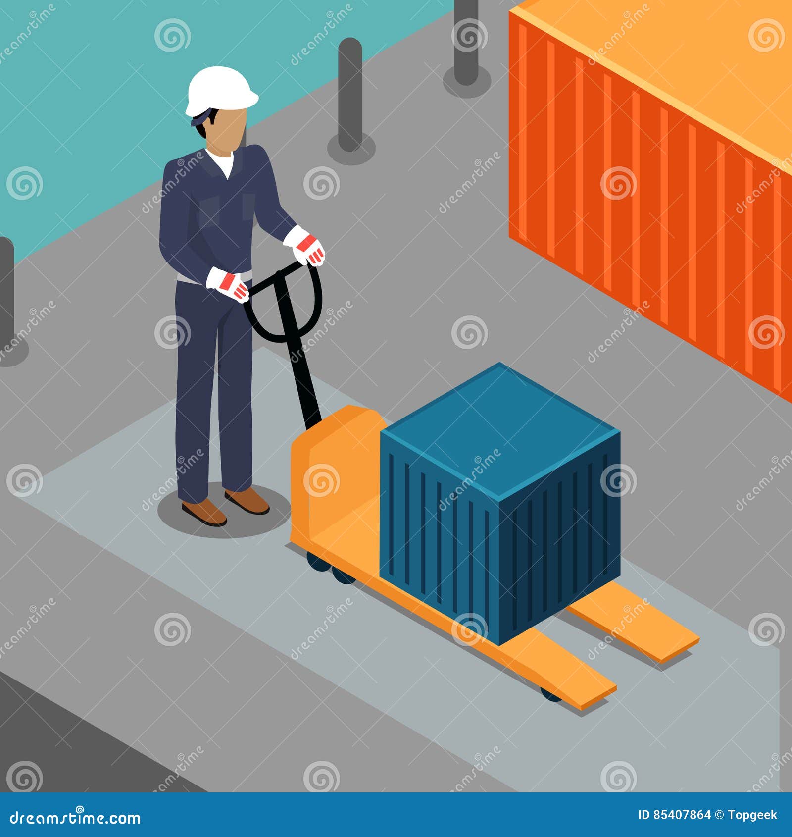 Warehouse Worker with Container on Forklift Stock Vector - Illustration ...