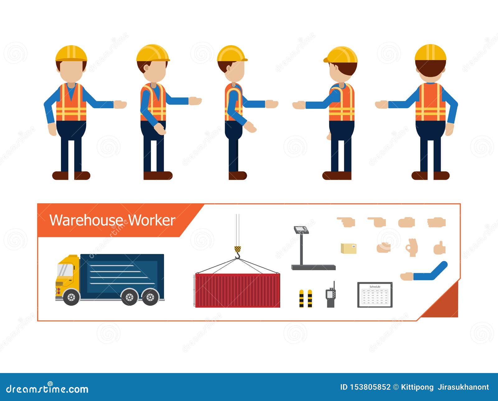 Warehouse Worker with Reflective Vest Stock Vector - Illustration of ...