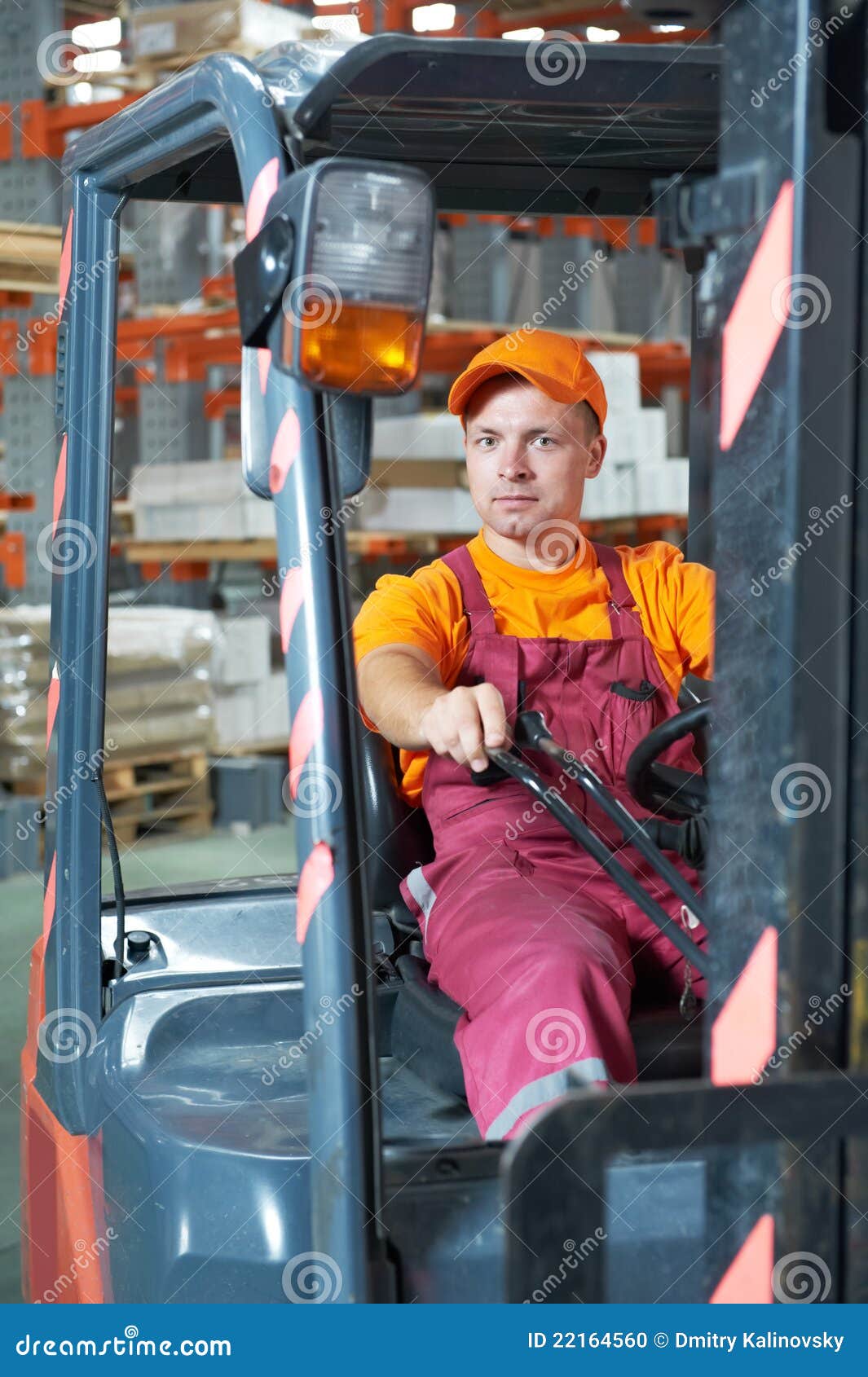 Warehouse Worker Driver in Forklift Stock Photo - Image of cheerful ...