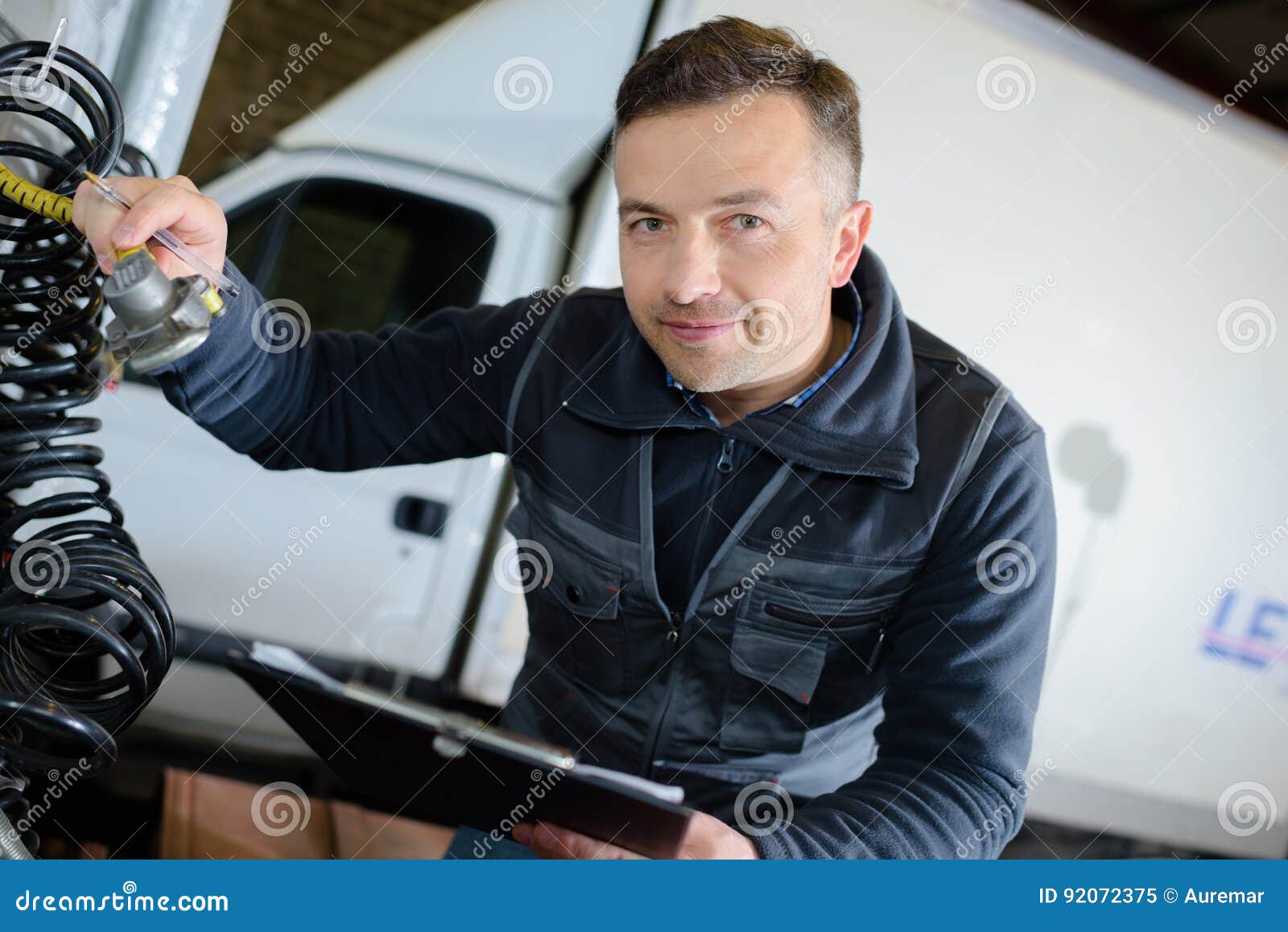 Warehouse Worker Driver in Uniform in Front Delivery Truck Stock Image ...