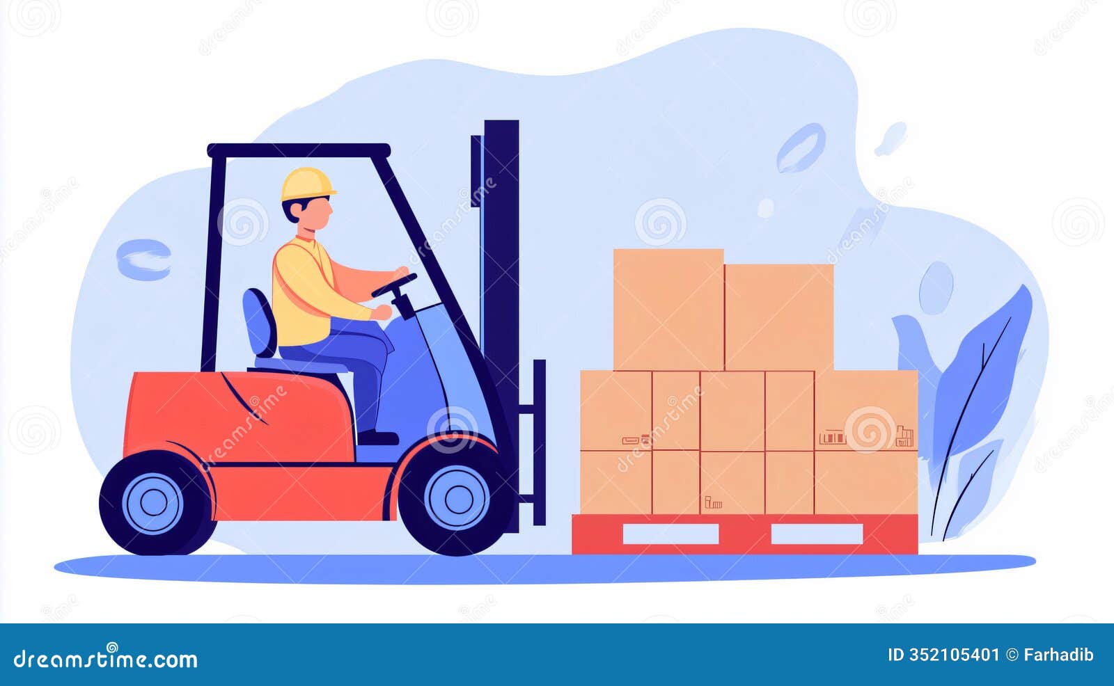 Warehouse Worker Driving Forklift Carrying Boxes on Pallet Stock ...