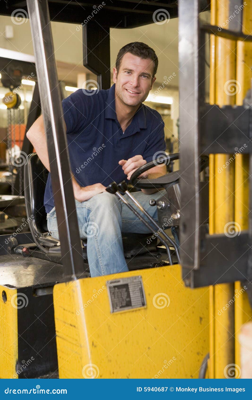 Warehouse Worker in Forklift Stock Image - Image of length, caucasian ...
