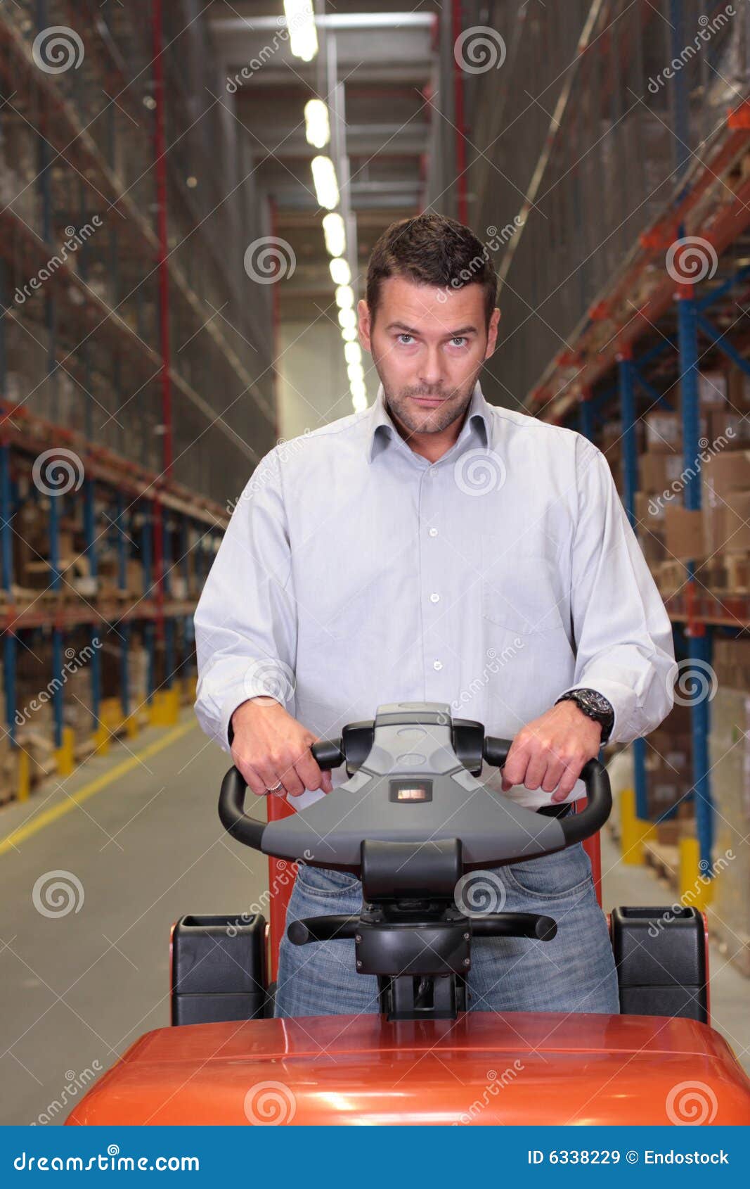 Warehouse Worker on Forklift Stock Image - Image of forklift, shelves ...