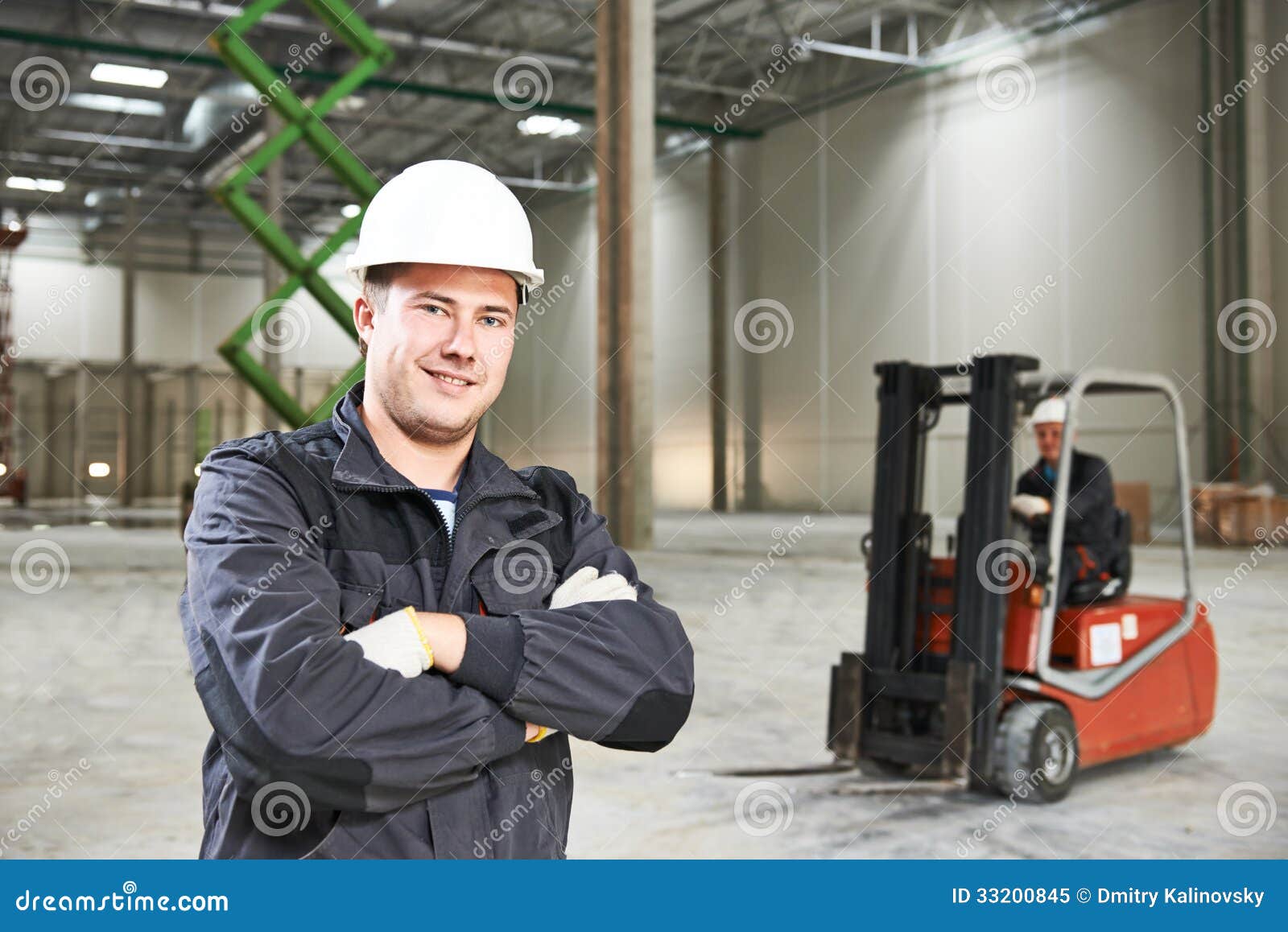 Warehouse Worker in Front of Forklift Stock Image - Image of cargo ...