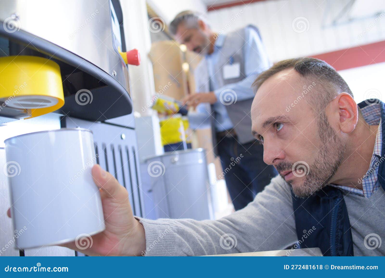 Warehouse Worker Having Break with Coffee Stock Photo - Image of people ...
