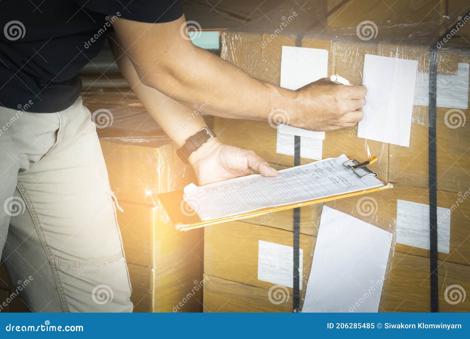 Warehouse Worker Holding Clipboard His Doing Inventory Management Cargo ...