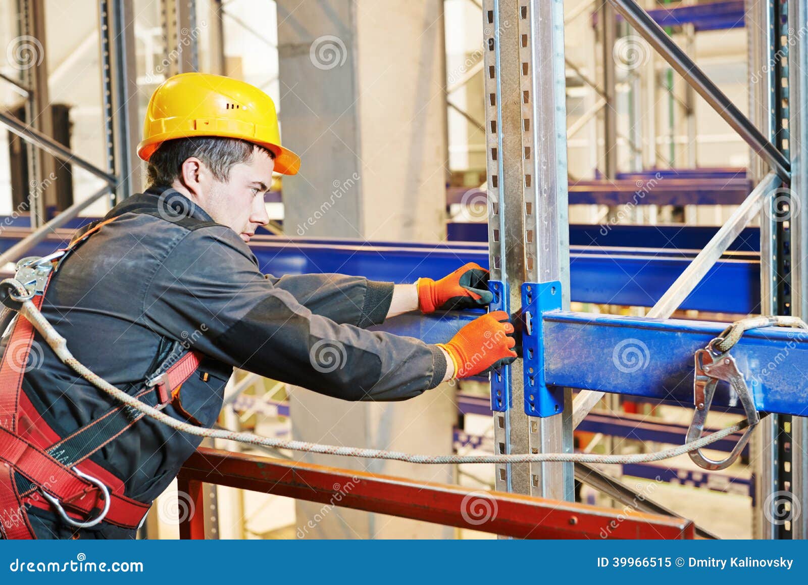 Warehouse Worker Installing Rack Arrangement Stock Image - Image of ...