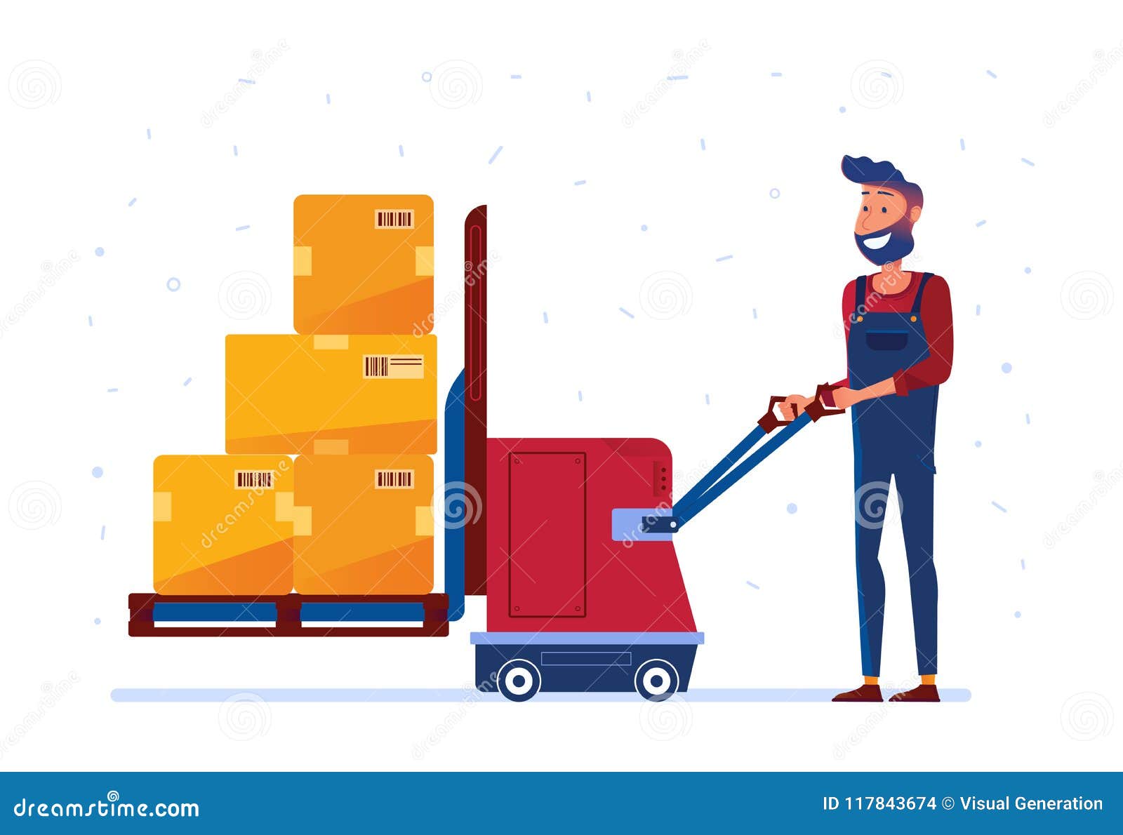 Warehouse Worker is Loading Boxes with Electric Lifter Stock Vector ...