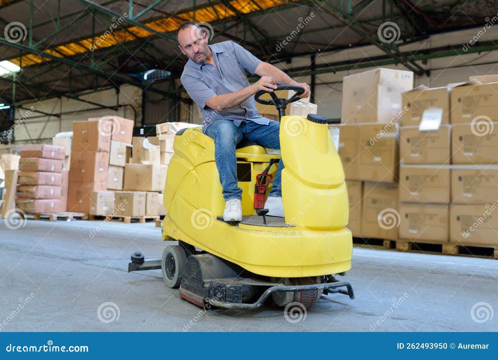 Warehouse Worker Loading Construction Materials with Forklift Stock ...