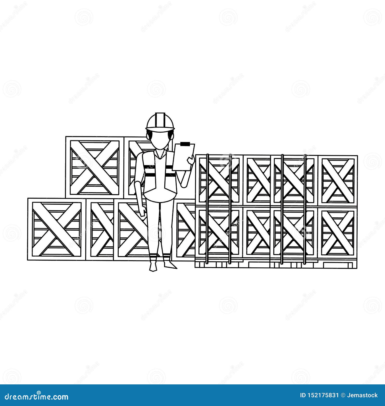 Warehouse Worker Logistics Job Concept in Black and White Stock Vector ...