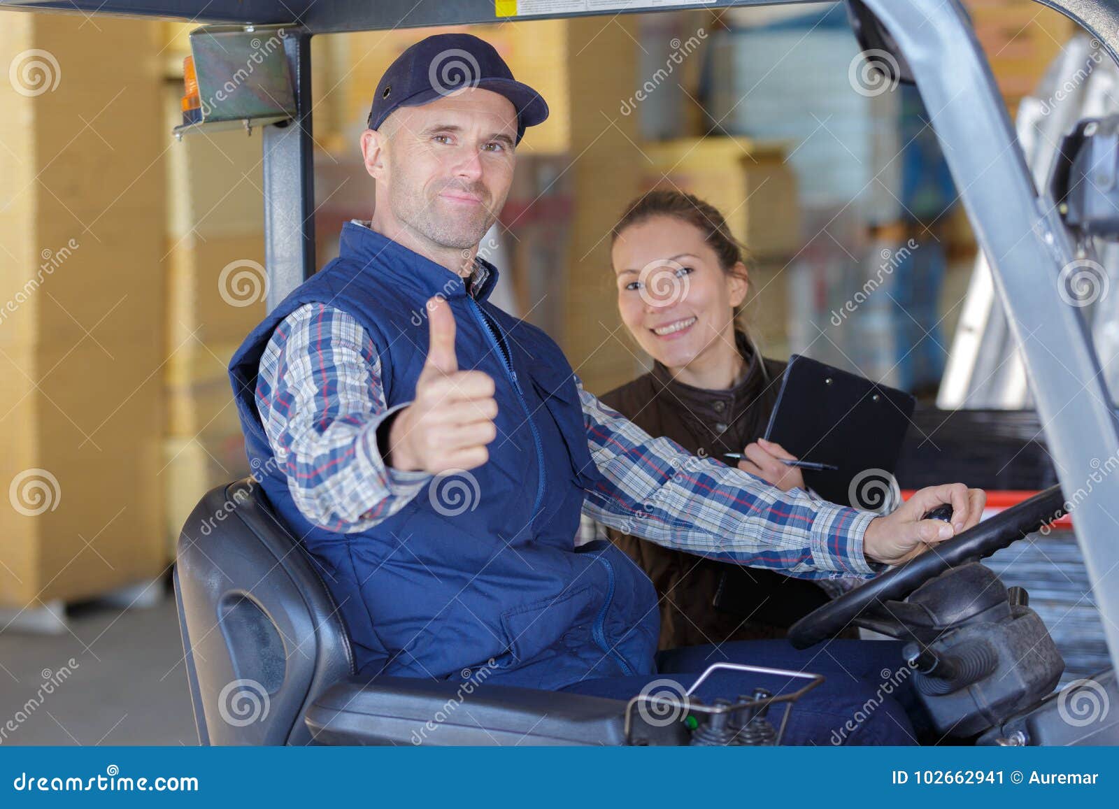Warehouse Worker and Manager Smiling at Camera Stock Image - Image of ...
