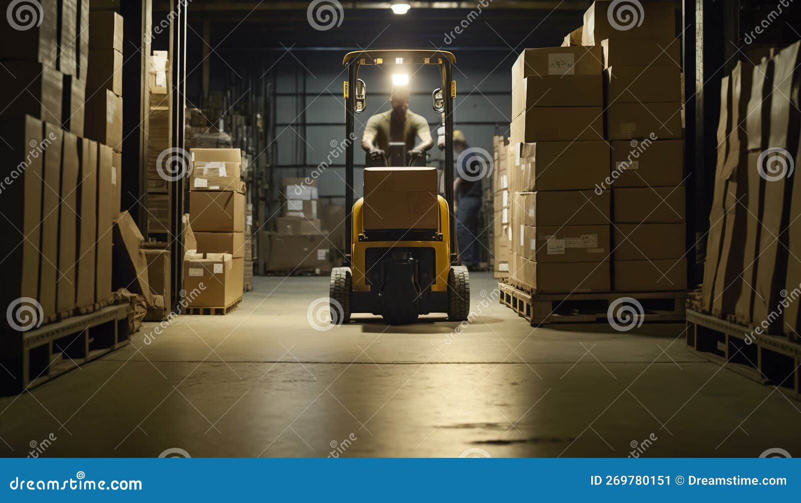 Warehouse Worker Moving Heavy Boxes with a Forklift, Generative AI ...