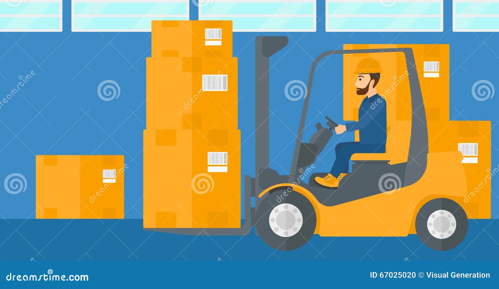 Worker Moving Load By Forklift Truck. Cartoon Vector | CartoonDealer ...