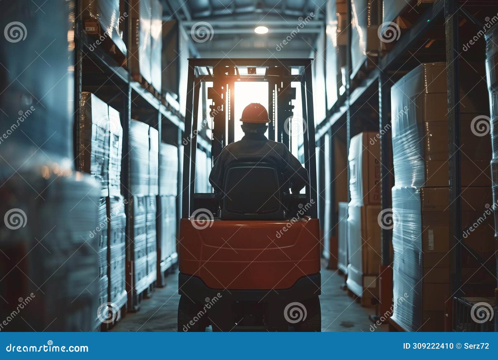 Warehouse Worker Operates a Forklift in a Warehouse, Warehouse ...