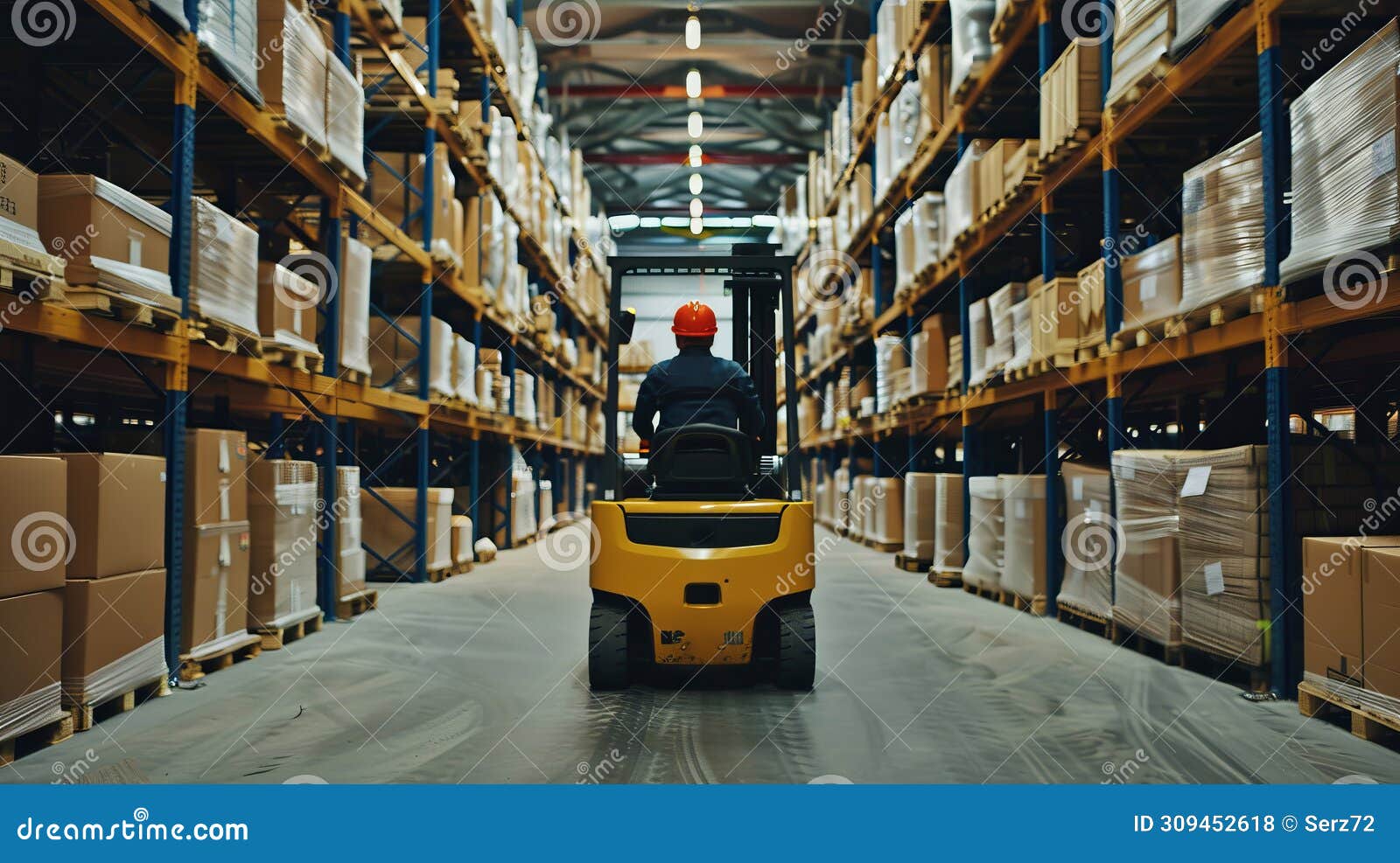 Warehouse Worker Operates a Forklift in a Warehouse, Warehouse ...