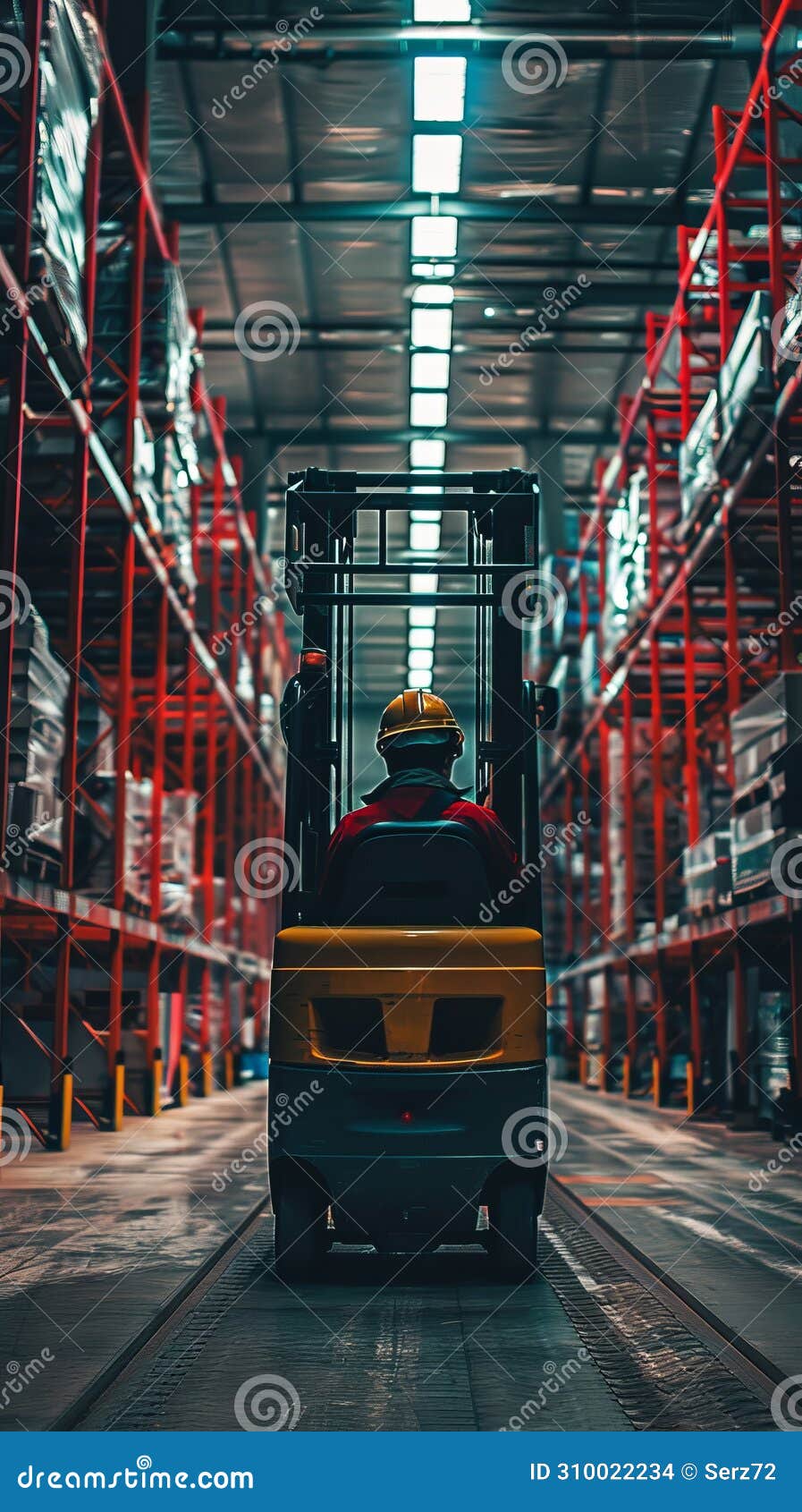 Warehouse Worker Operates a Forklift in a Warehouse, Warehouse ...