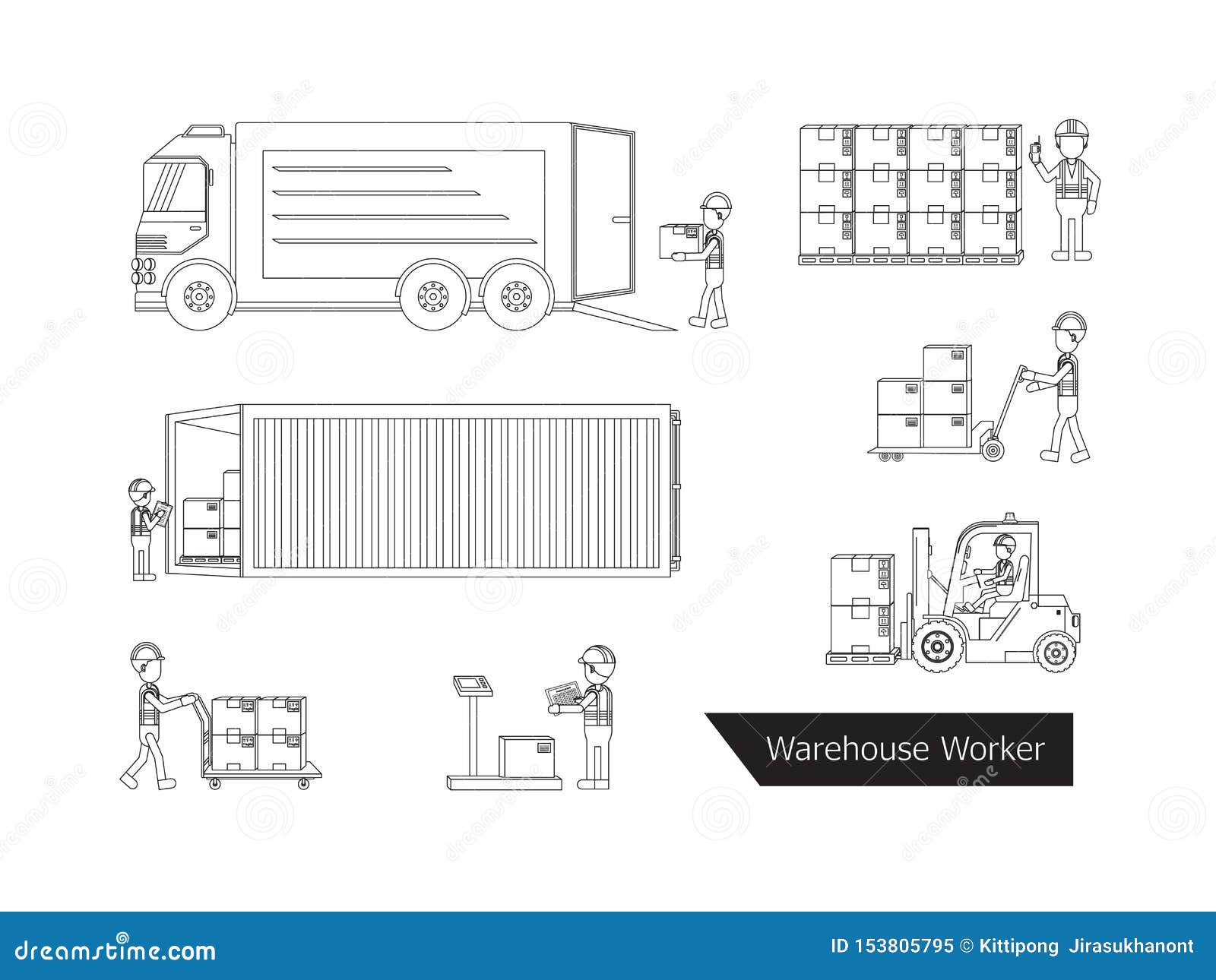 Warehouse worker outline stock vector. Illustration of cargo - 153805795