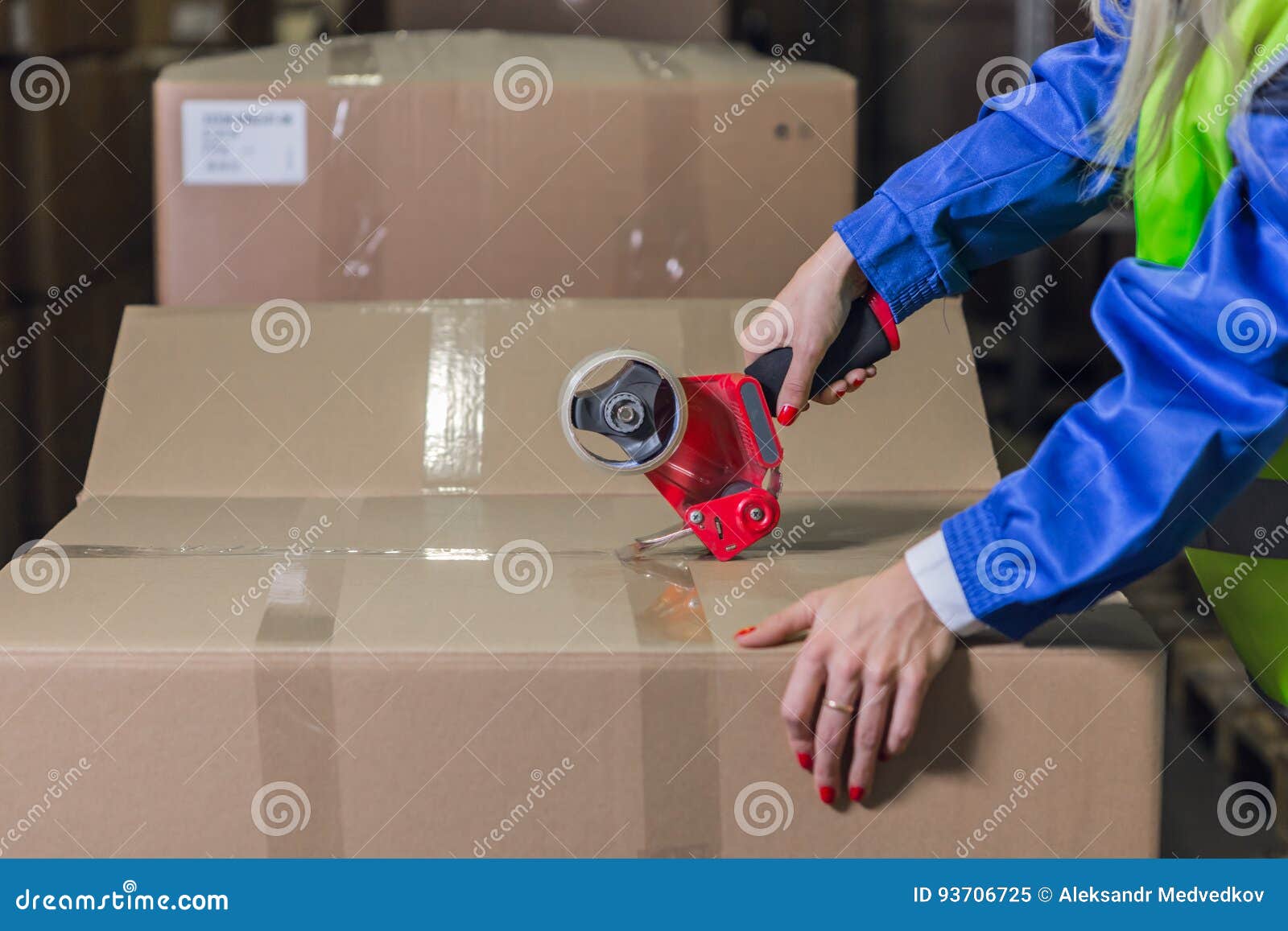 Warehouse Worker Packing Boxes in Storehouse Stock Image - Image of ...