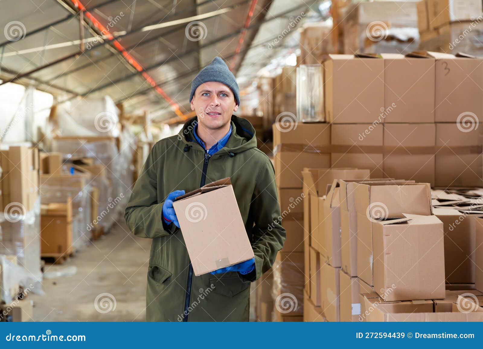 Warehouse Worker with Pasteboard Box Stock Image - Image of storing ...