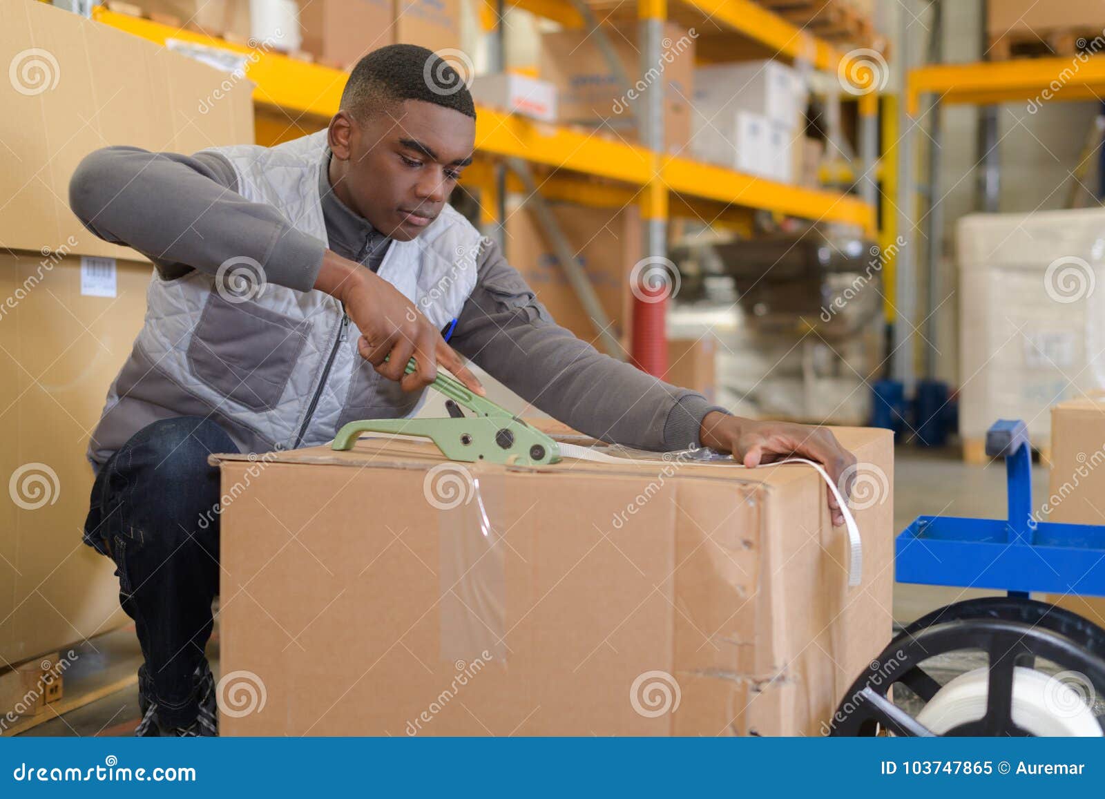 Warehouse Worker Preparing Shipment in Large Warehouse Stock Image ...