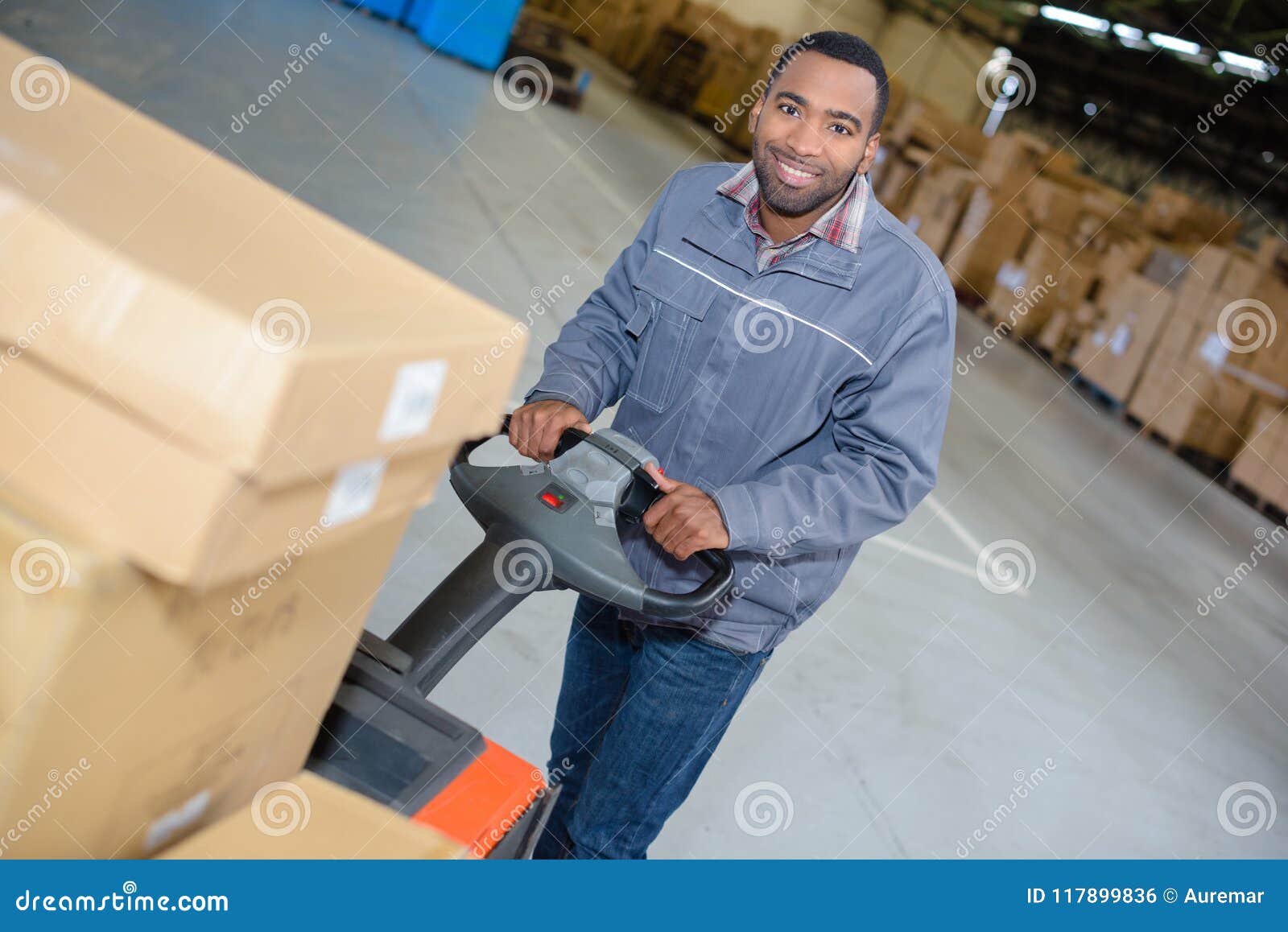 Warehouse Worker with Pushcart Stock Photo - Image of cost, labor ...