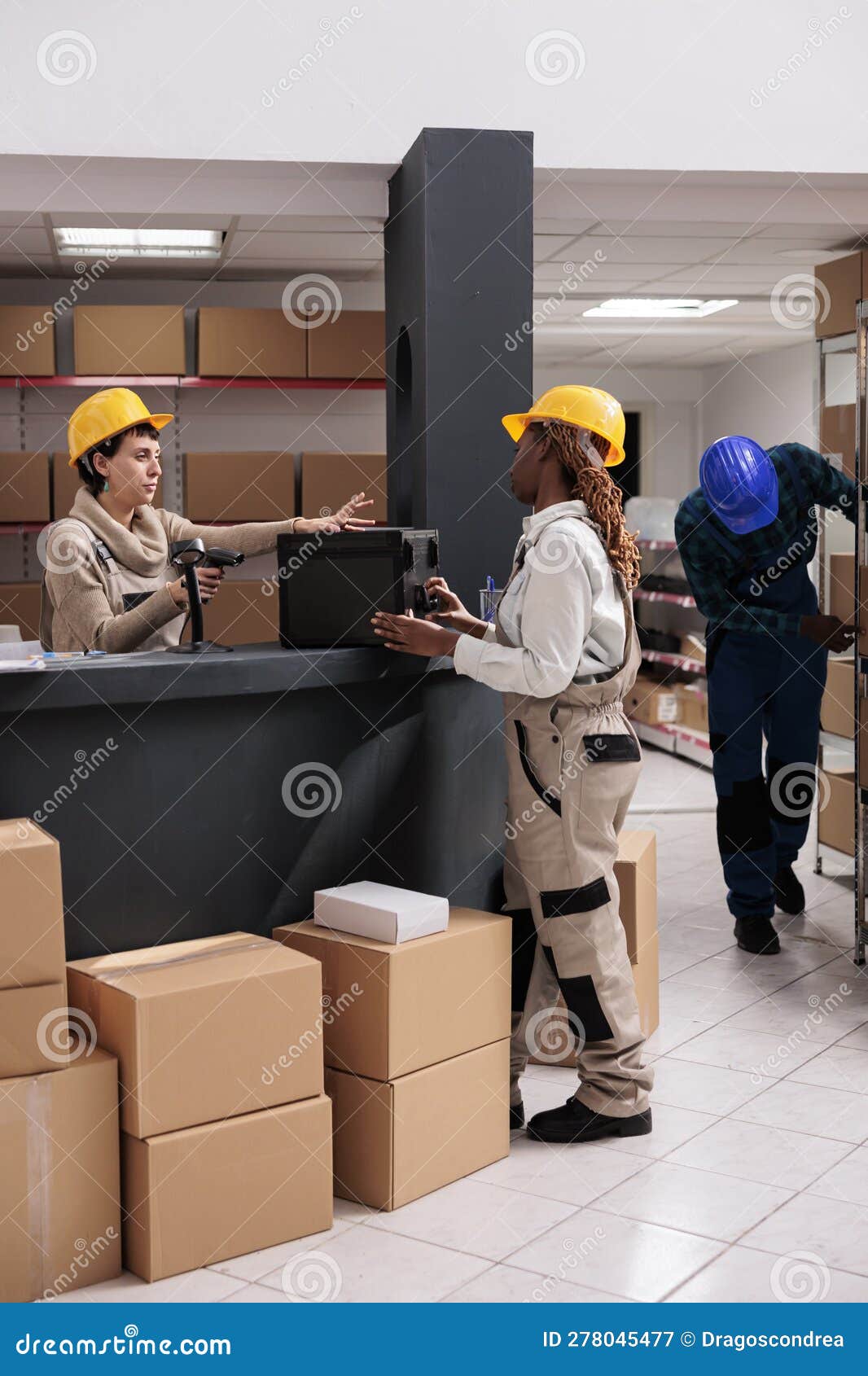 Warehouse Worker Putting Customer Order on Counter for Scanning Stock ...
