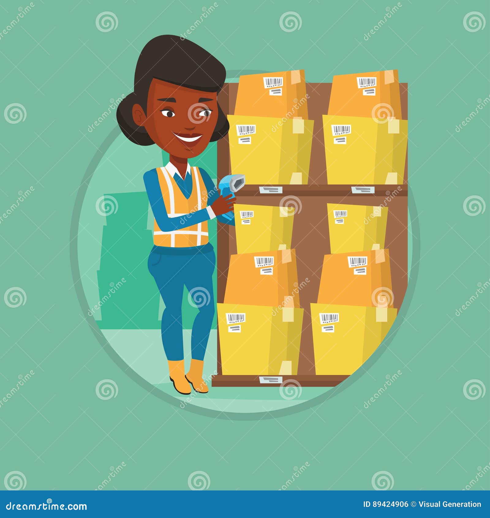Warehouse Worker Scanning Barcode on Box. Stock Vector - Illustration ...