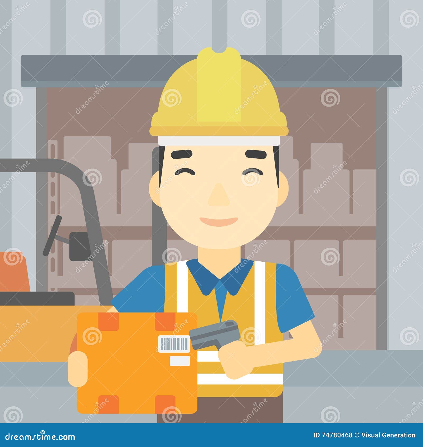 Warehouse Worker Or Delivery Man At Work Pulling Wheelbarrows With ...