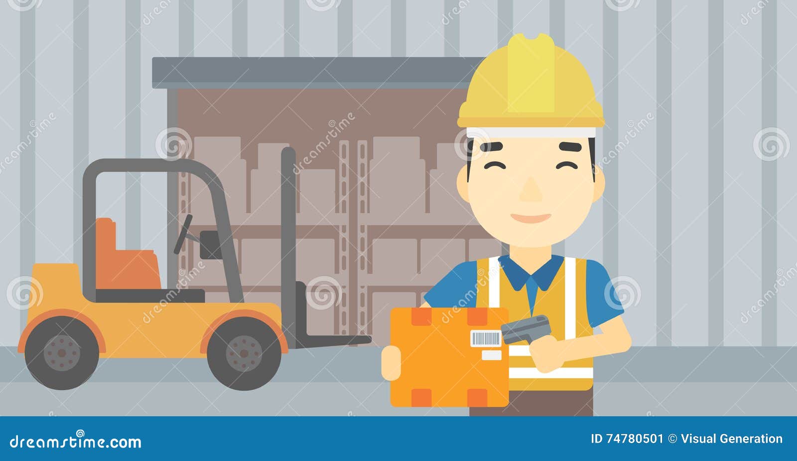 Warehouse Worker Scanning Barcode on Box. Stock Vector - Illustration ...