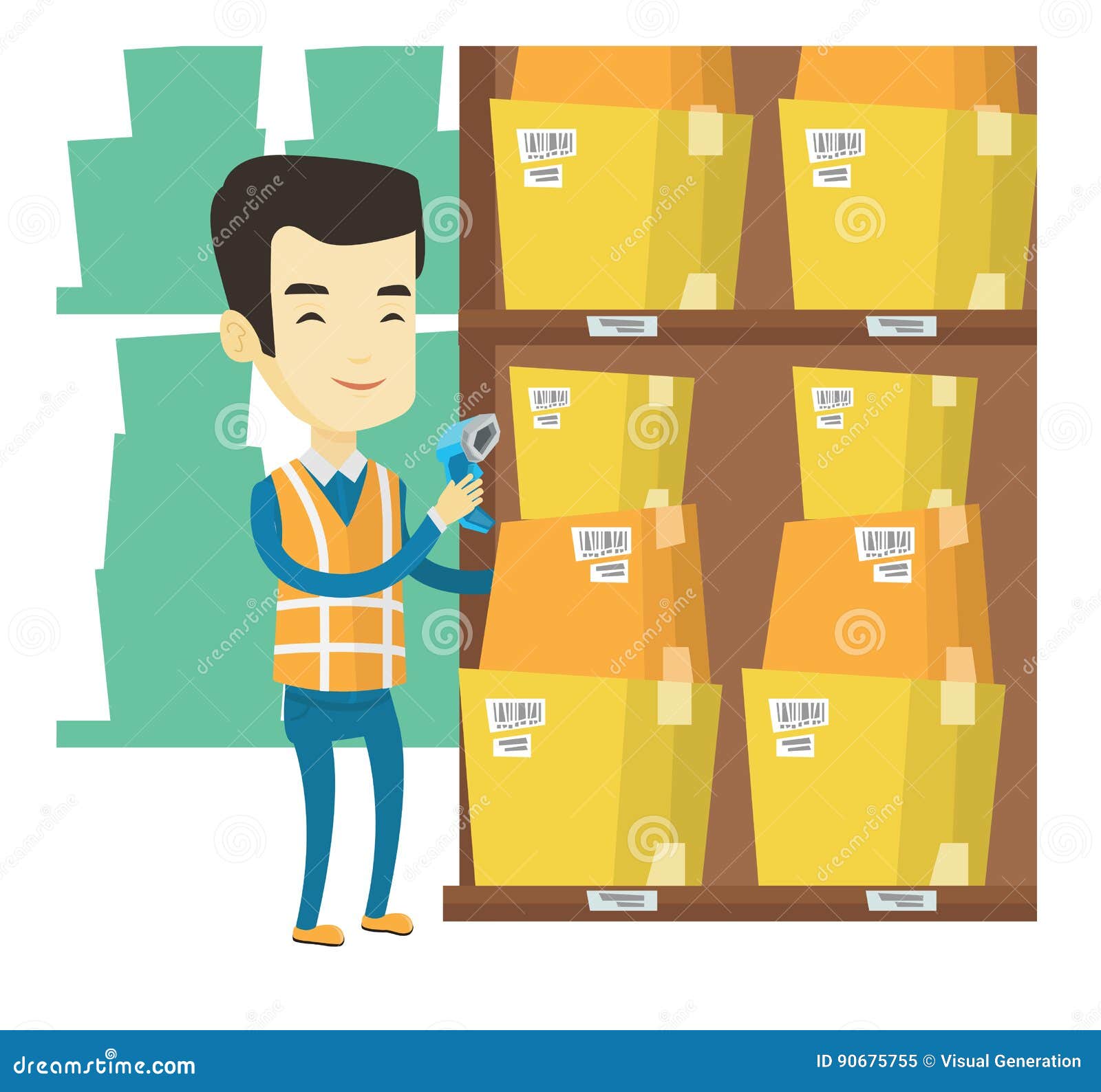 Warehouse Worker Scanning Barcode on Box. Stock Vector - Illustration ...